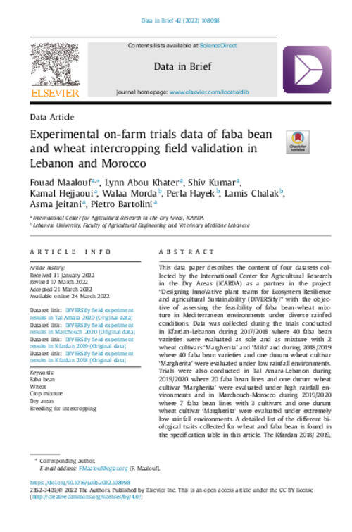 Experimental on-farm trials data of faba bean and wheat intercropping ...