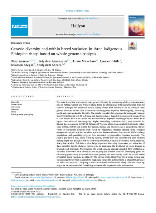 Genetic diversity and within-breed variation in three indigenous Ethiopian sheep based on whole ...