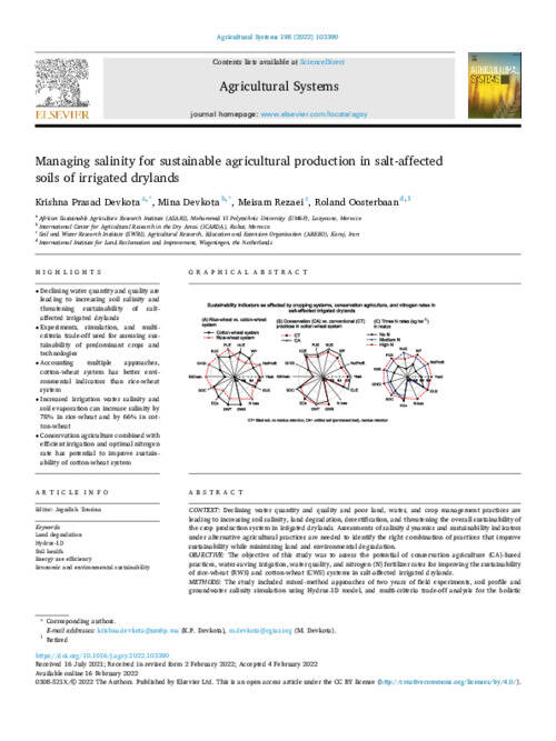 Managing salinity for sustainable agricultural production in salt ...