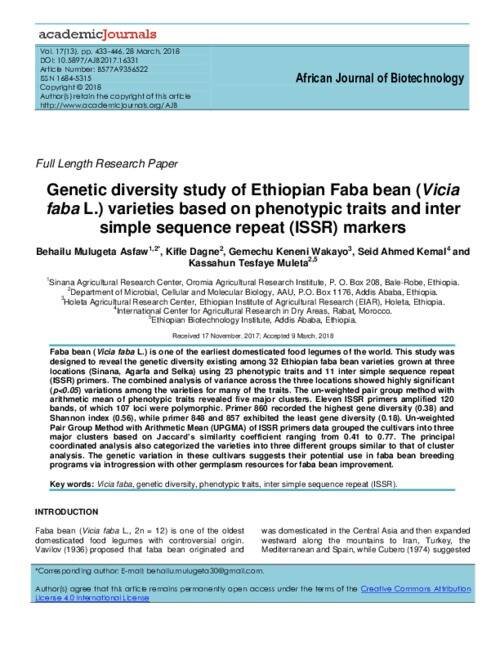Genetic diversity study of Ethiopian Faba bean (Vicia faba L.) varieties based on phenotypic ...