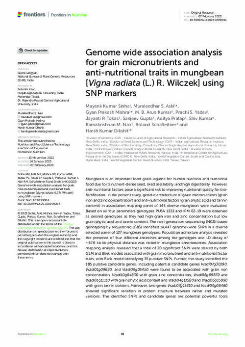 Genome wide association analysis for grain micronutrients and anti ...