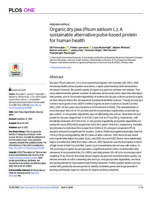 Organic dry pea (Pisum sativum L.): A sustainable alternative pulse-based protein for human ...