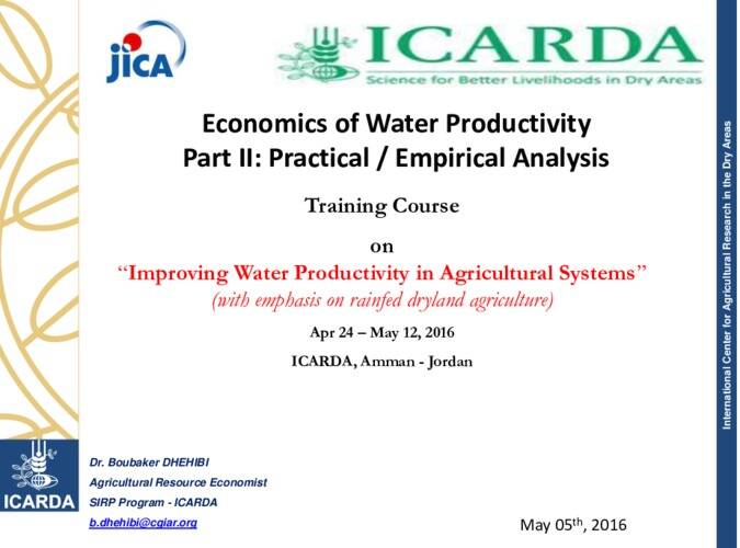 Economics of Water Productivity Part II: Theoretical Background (May 5 ...