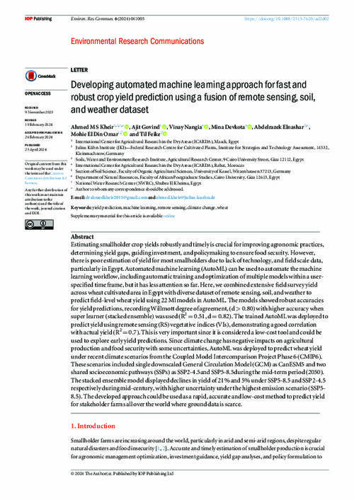 Developing automated machine learning approach for fast and robust crop yield prediction using a ...