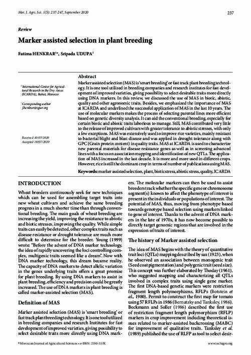 Marker assisted selection in plant breeding | ICARDA