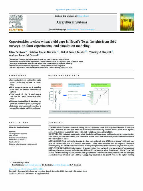 Opportunities to close wheat yield gaps in Nepal’s Terai: Insights from ...