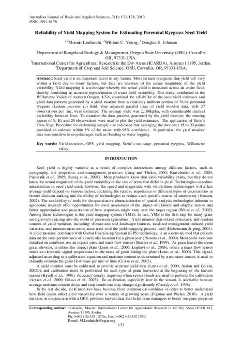 Reliability of Yield Mapping System for Estimating Perennial Ryegrass ...