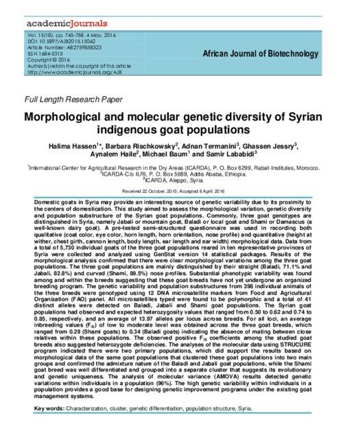 Morphological and molecular genetic diversity of Syrian indigenous goat ...