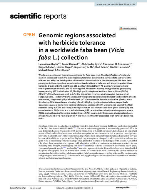 Genomic regions associated with herbicide tolerance in a worldwide faba bean (Vicia faba L ...