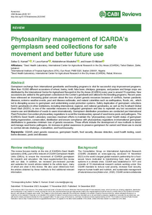 Phytosanitary management of ICARDA’s germplasm seed collections for ...